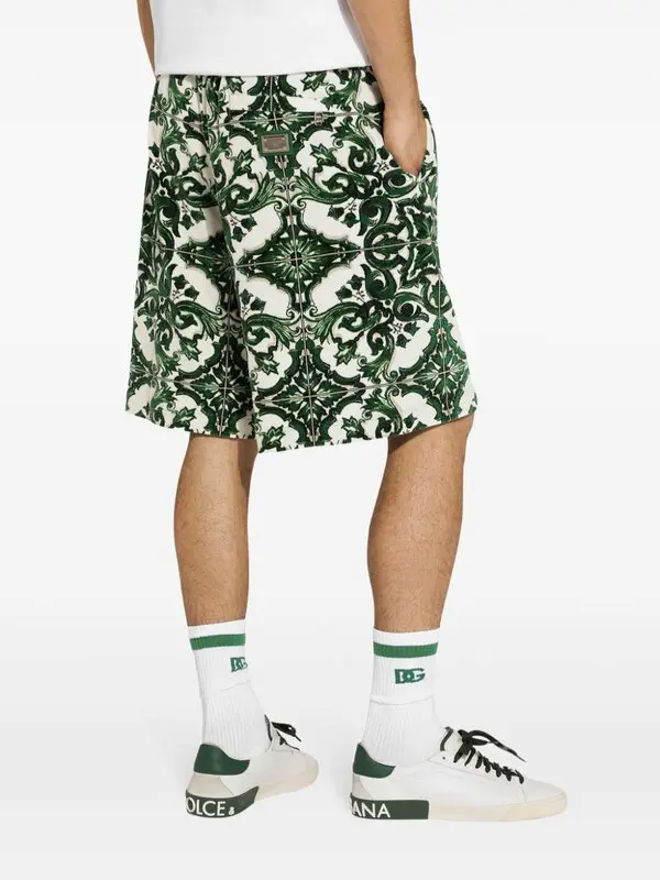 Dolce & Gabbana Majolica-jacquard Drawstring Track Shorts - Green