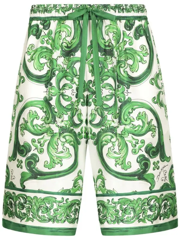 Dolce & Gabbana Majolica-print Silk Shorts - Green