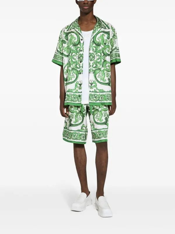 Dolce & Gabbana Majolica-print Silk Shorts - Green