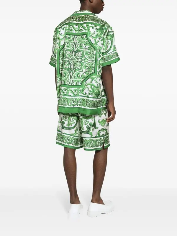 Dolce & Gabbana Majolica-print Silk Shorts - Green