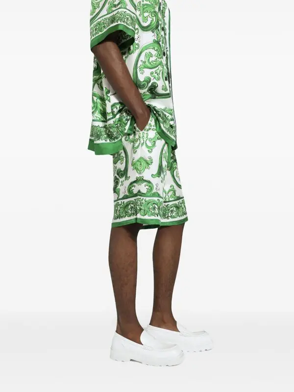 Dolce & Gabbana Majolica-print Silk Shorts - Green