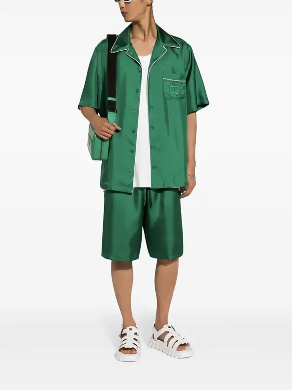 Dolce & Gabbana Embroidered Silk Track Shorts - Green
