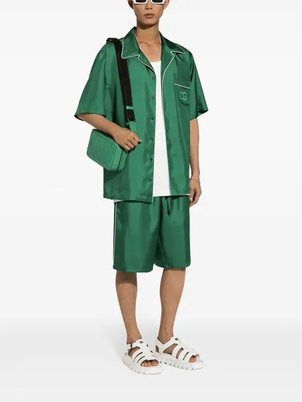 Dolce & Gabbana Embroidered Silk Track Shorts - Green