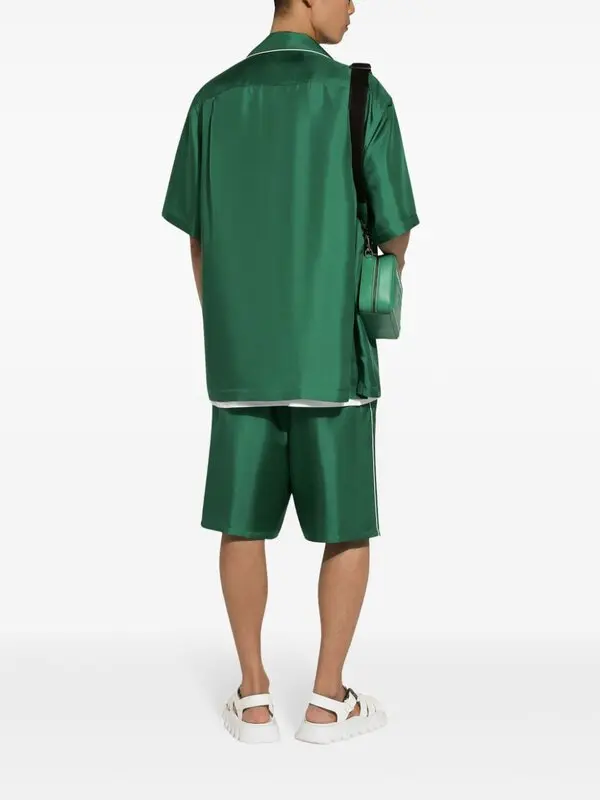 Dolce & Gabbana Embroidered Silk Track Shorts - Green