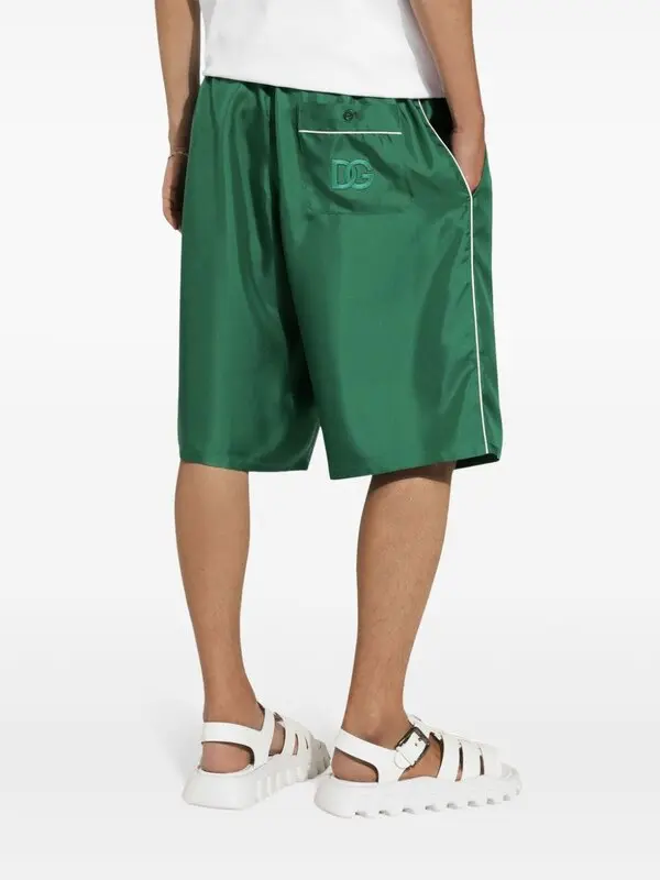Dolce & Gabbana Embroidered Silk Track Shorts - Green