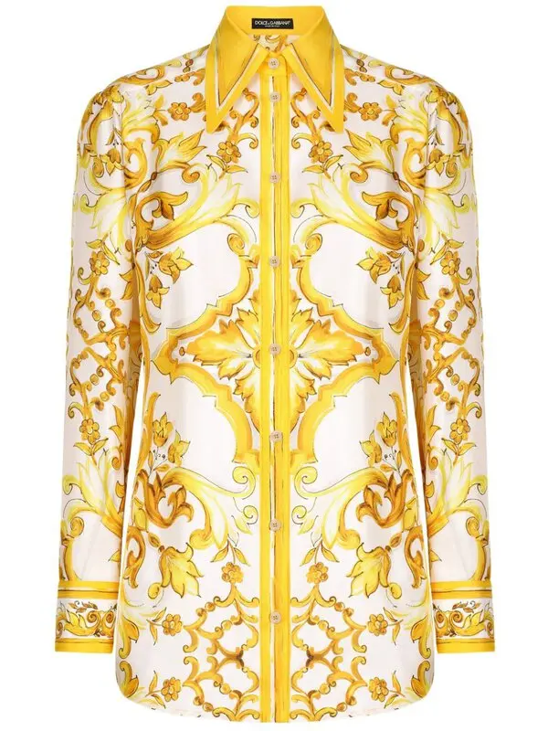 Dolce & Gabbana Majolica-print Silk Shirt - Yellow