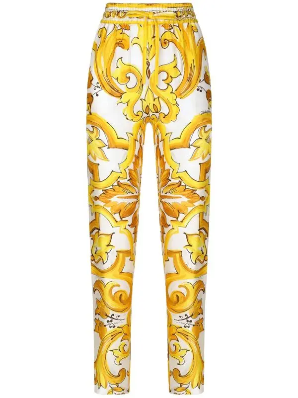 Dolce & Gabbana Majolica Print Silk Track Pants