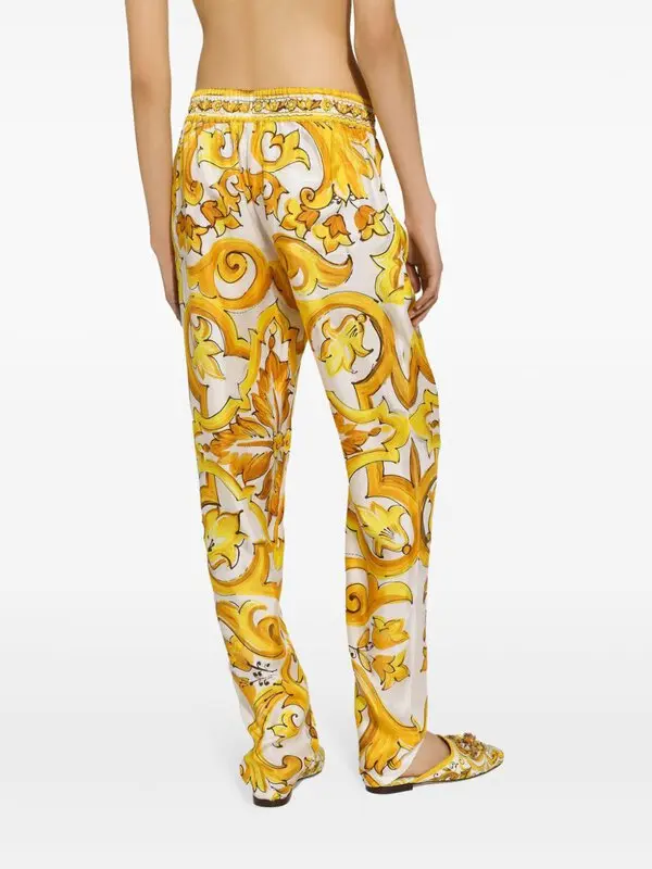 Dolce & Gabbana Majolica Print Silk Track Pants