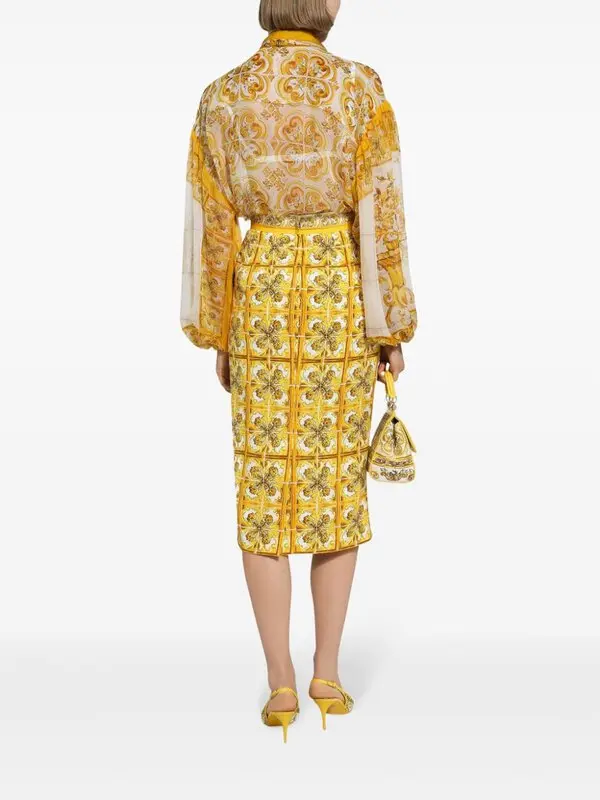 Dolce & Gabbana Majolica-print Silk Blouse - Yellow