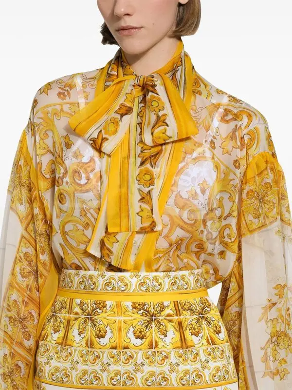 Dolce & Gabbana Majolica-print Silk Blouse - Yellow