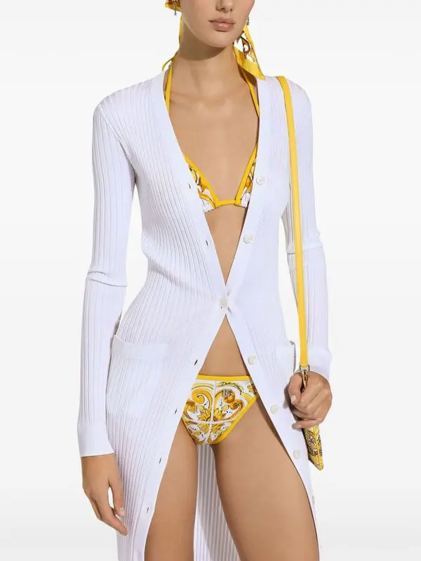 Dolce & Gabbana Ribbed-knit Maxi Cardigan - White