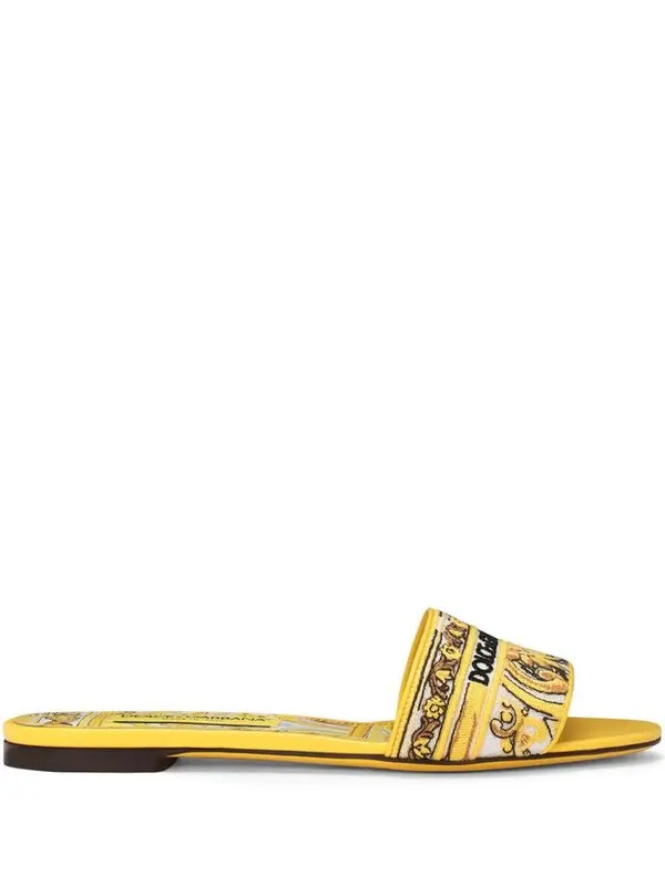 Dolce & Gabbana Majolica-pattern Slides - Yellow