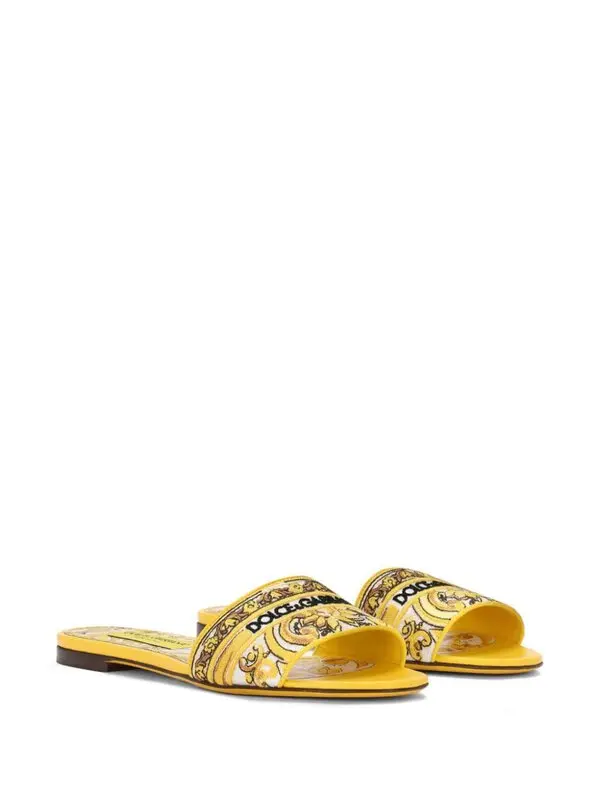 Dolce & Gabbana Majolica-pattern Slides - Yellow