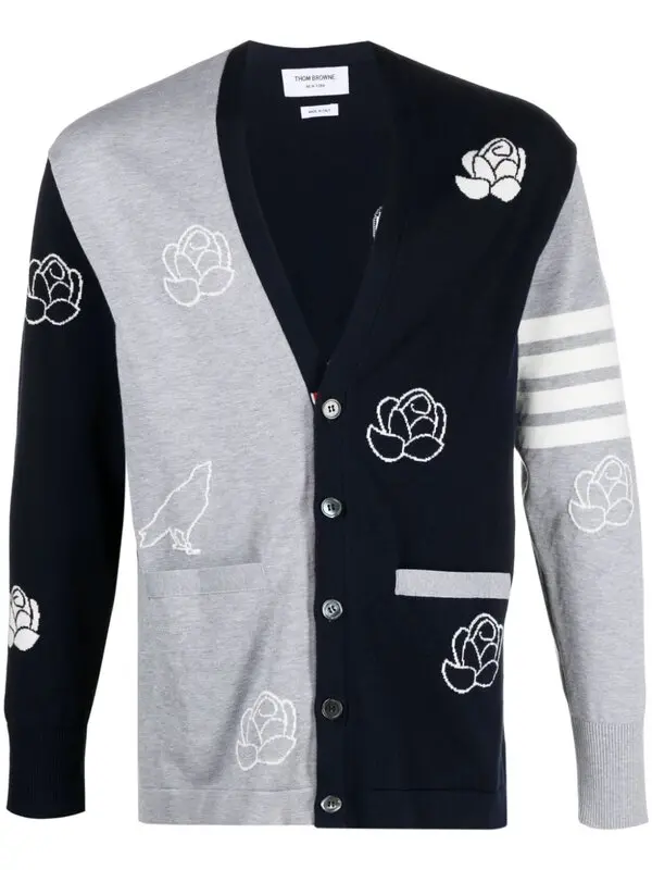 Thom Browne 4-bar Intarsia Cotton Cardigan - Blue