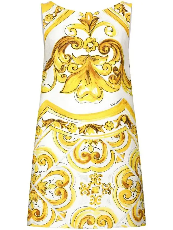 Dolce & Gabbana Majolica-print Silk Minidress - Yellow
