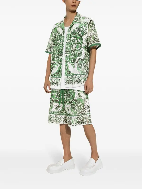 Dolce & Gabbana Majolica-print Crochet-knit Shorts - Green