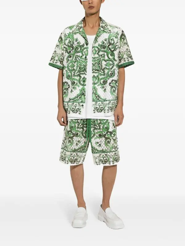 Dolce & Gabbana Majolica-print Crochet-knit Shorts - Green