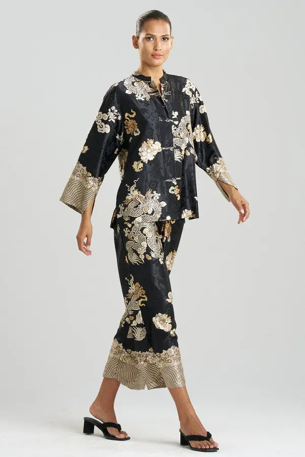 Natori Imperial Dragon Jacquard Mandarin Pj - Black