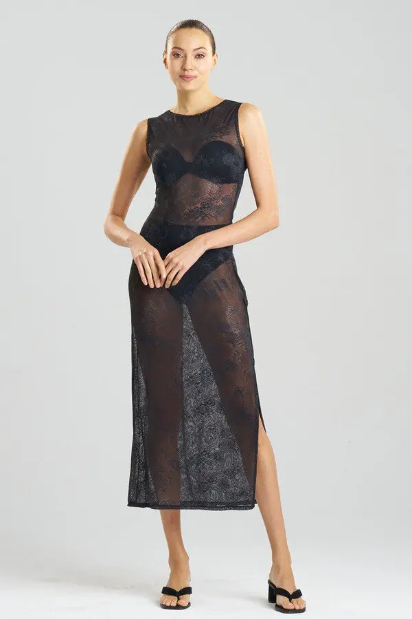 Natori Dragon Lace Slip Dress - Black