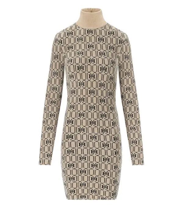 Elisabetta Franchi Monogram Knitted Mini Dress - White