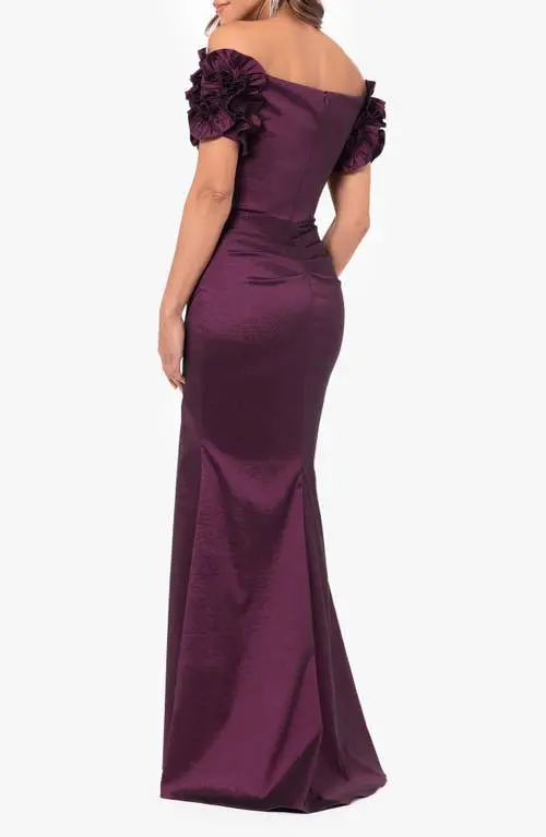 XSCAPE EVENINGS Off-the-shoulder Taffeta Gown - Wine