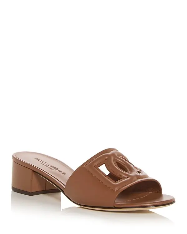 Dolce & Gabbana Block Heel Slide Sandals - Light Brown