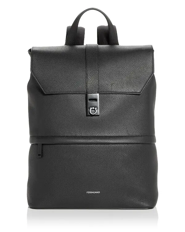 FERRAGAMO Gancini Buckle Leather Backpack - Nero