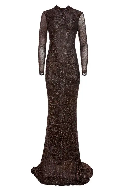 Alice + Olivia Delora Beaded Long Sleeve Cotton Blend Gown In Black/Dark  Brown - 60% Off | Editorialist