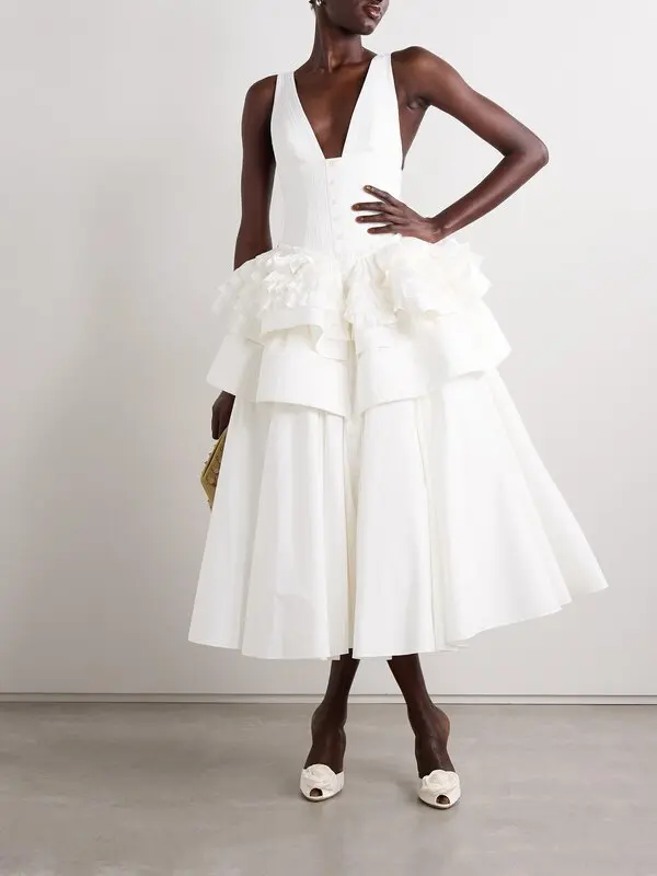 Christopher John Rogers Tiered Ruffled Embroidered Cotton And Silk-blend Gown