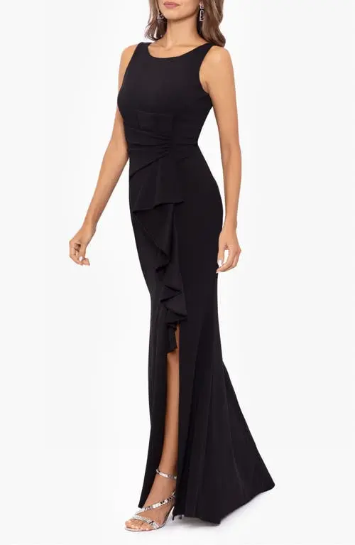 Betsy & Adam Ruffle Slit Gown