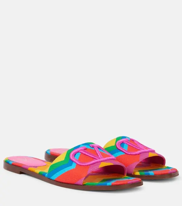 Valentino Garavani Vlogo Chevron 24 Canvas Slides - Multicoloured