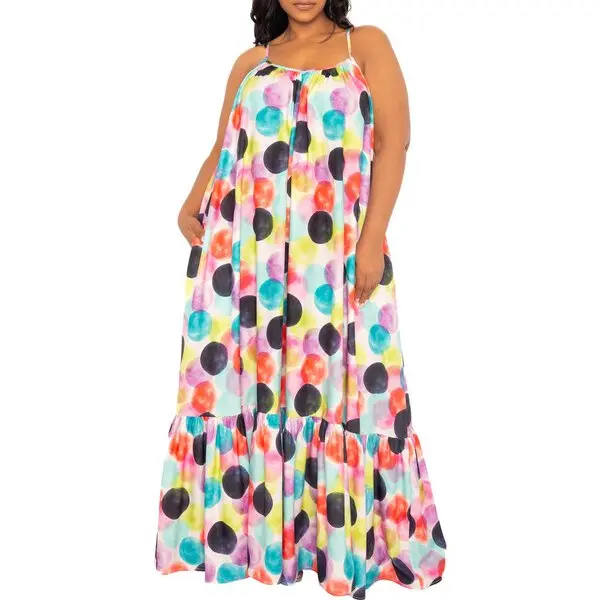 BUXOM COUTURE Polka Dot Maxi Dress - Violet Multi
