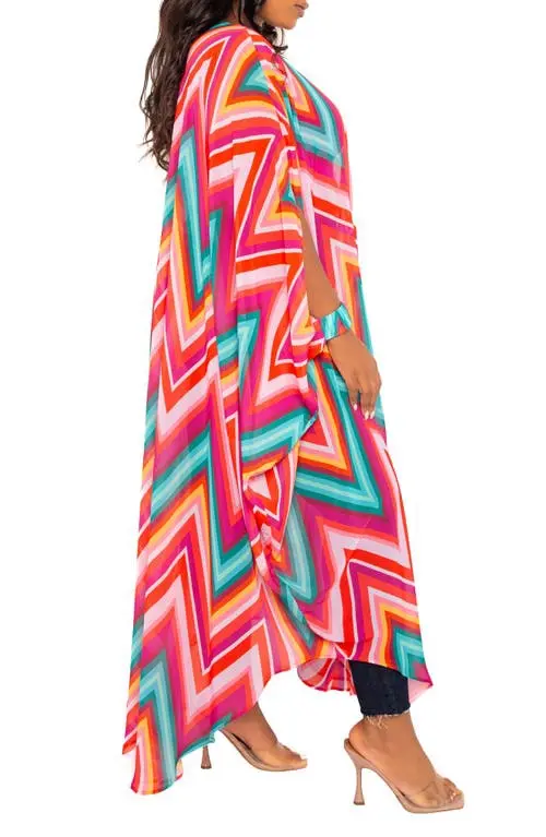 BUXOM COUTURE Chevron Print Chiffon Robe With Wrist Bands - Pink Multi