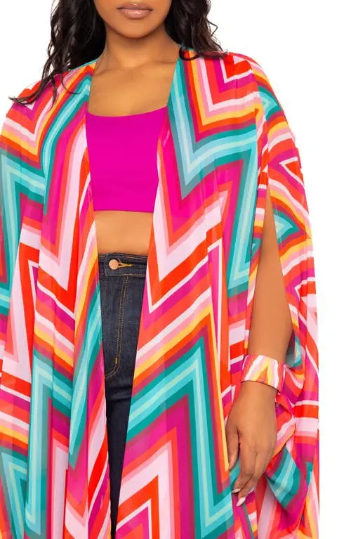BUXOM COUTURE Chevron Print Chiffon Robe With Wrist Bands - Pink Multi