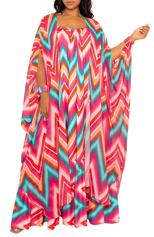 BUXOM COUTURE Chevron Print Chiffon Robe With Wrist Bands - Pink Multi