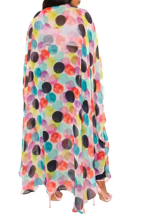 BUXOM COUTURE Polka Dot Print Chiffon Robe With Wrist Bands - Violet Multi