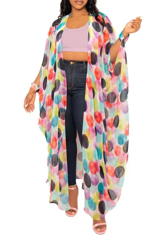 BUXOM COUTURE Polka Dot Print Chiffon Robe With Wrist Bands - Violet Multi