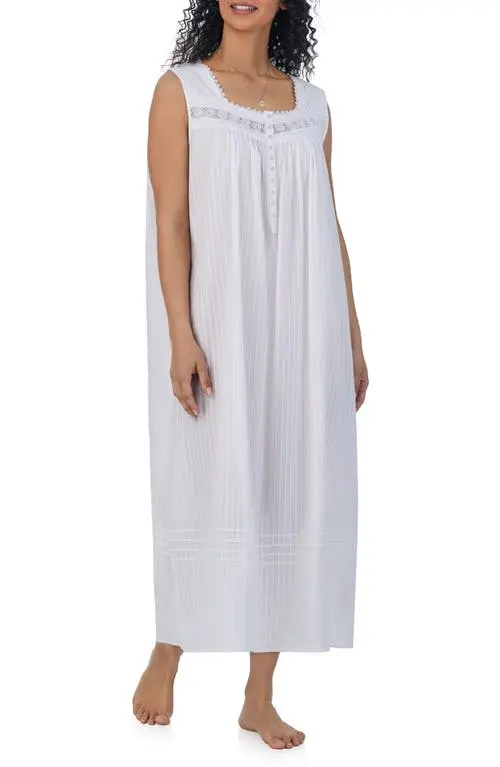 Eileen West Stripe Cotton Ballet Nightgown - White