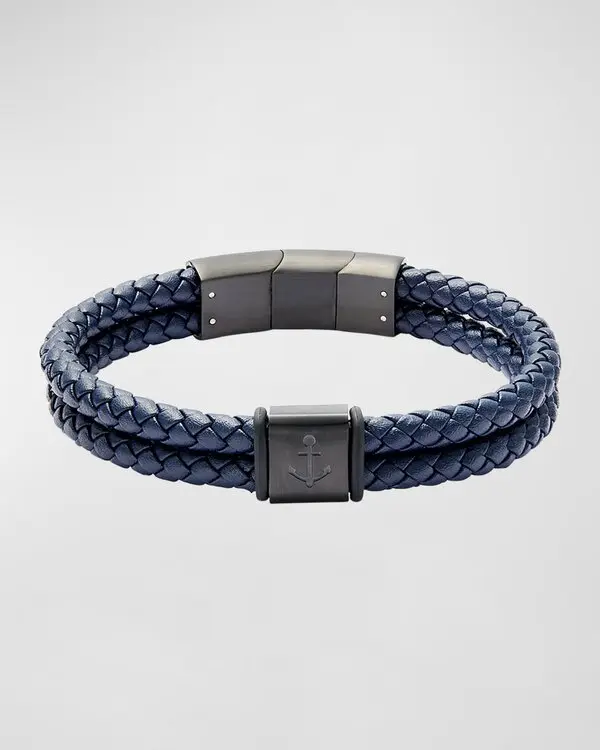 LINK UP Stainless Steel And Leather Braided Bracelet - Navy