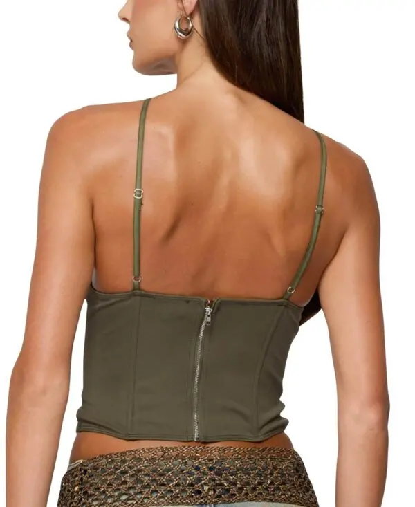 EDIKTED Crossover Beaded Corset - Olive
