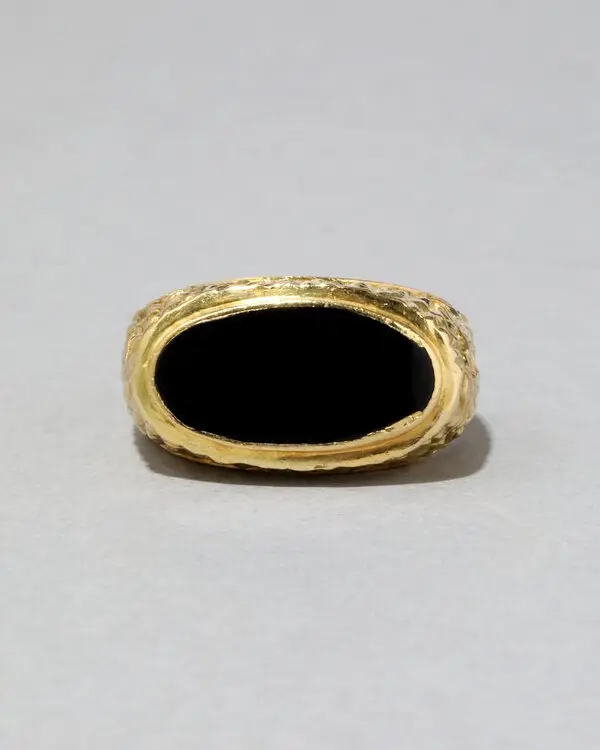 Alexis Bittar Vintage 1970s Onyx Signet Ring - Gold