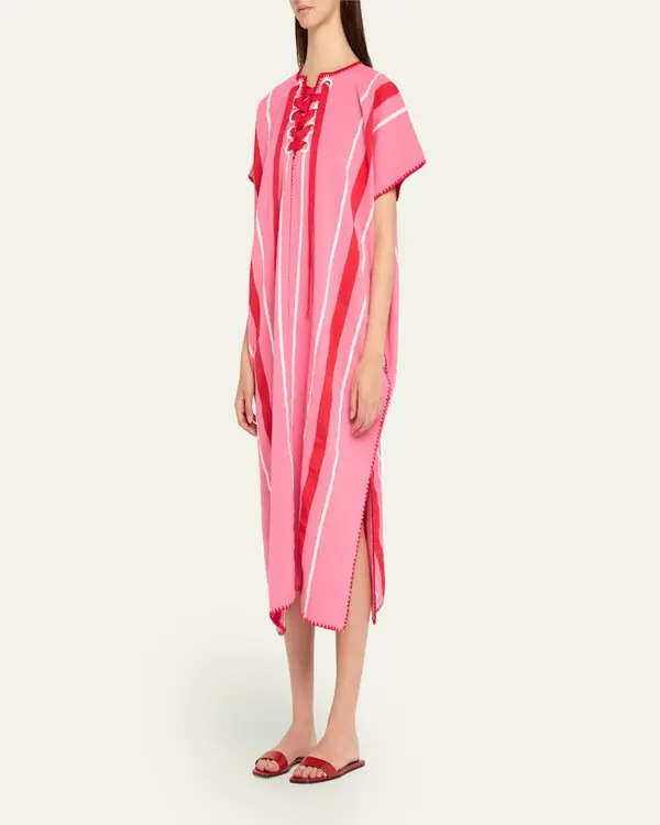 PIPPA HOLT Two-panel Striped Midi Kaftan With Laced Detailing