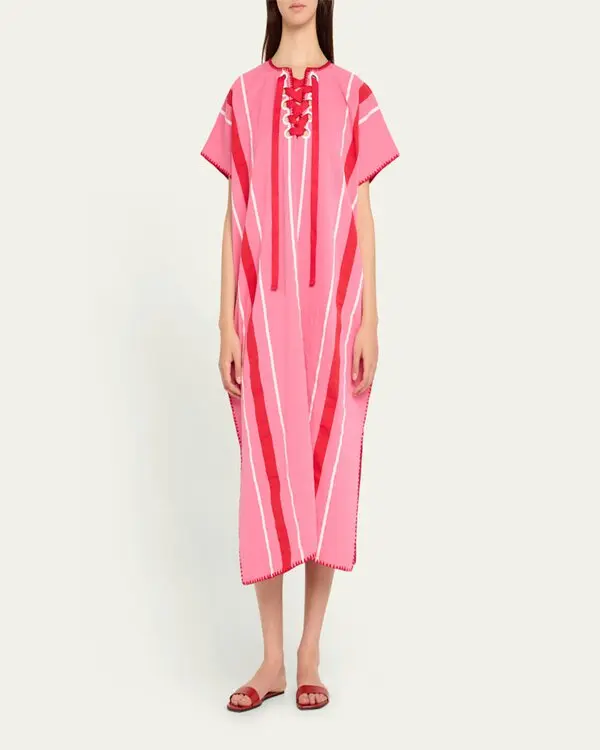 PIPPA HOLT Two-panel Striped Midi Kaftan With Laced Detailing