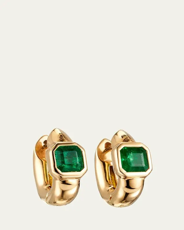UNIFORM OBJECT 18k Yellow Gold Tusk Huggie Earrings With Asscher-cut Stones - Emerald