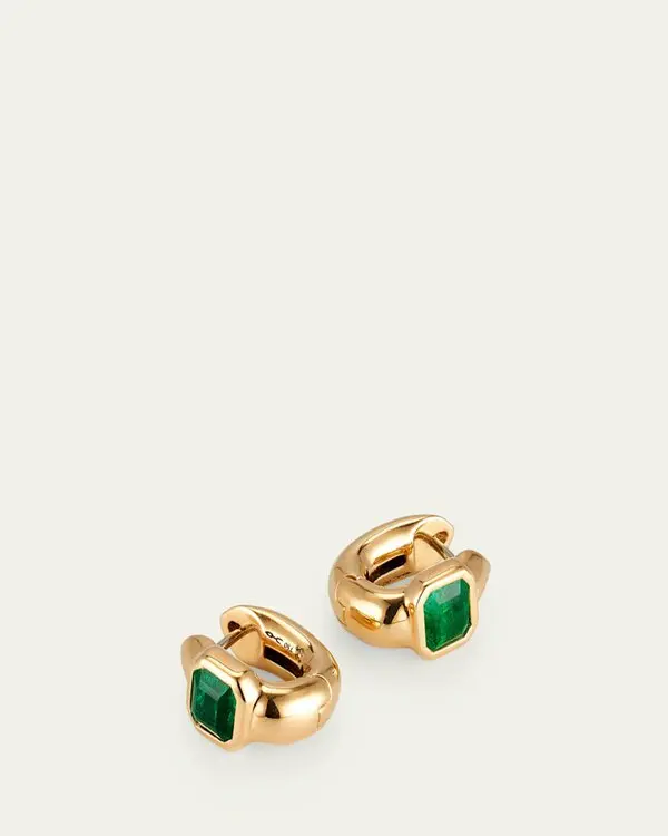 UNIFORM OBJECT 18k Yellow Gold Tusk Huggie Earrings With Asscher-cut Stones - Emerald
