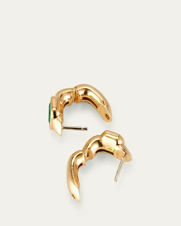 UNIFORM OBJECT 18k Yellow Gold Tusk Huggie Earrings With Asscher-cut Stones - Emerald
