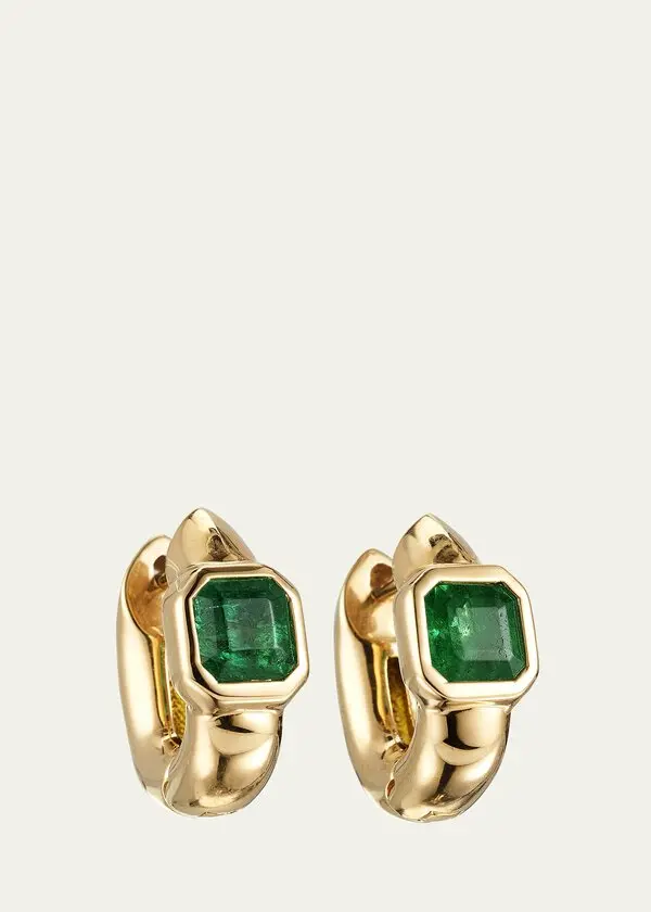 UNIFORM OBJECT 18k Yellow Gold Tusk Huggie Earrings With Asscher-cut Stones - Emerald