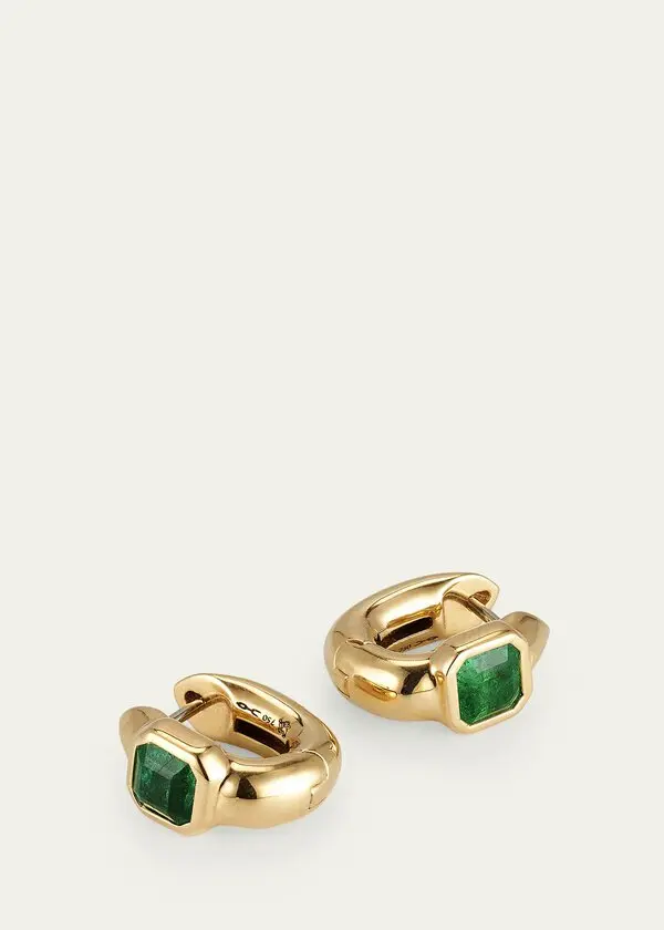 UNIFORM OBJECT 18k Yellow Gold Tusk Huggie Earrings With Asscher-cut Stones - Emerald