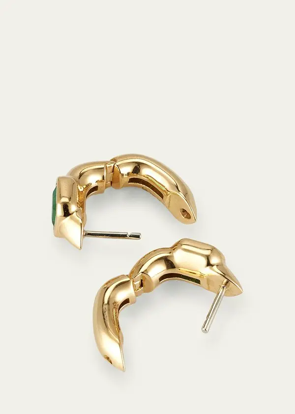 UNIFORM OBJECT 18k Yellow Gold Tusk Huggie Earrings With Asscher-cut Stones - Emerald