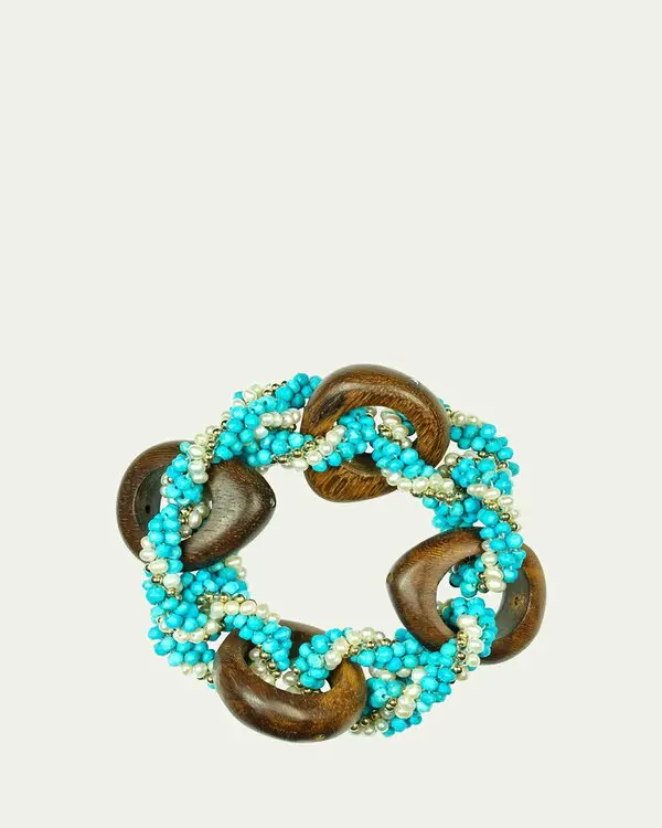 Meredith Frederick 14k Yellow Gold, Wood, Turquoise And Pearl Link Bracelet - Multi